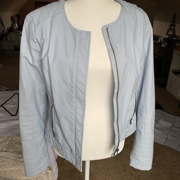 Promod | Jackets & Coats | Light Blue Faux Leather Jacket | Poshmark
